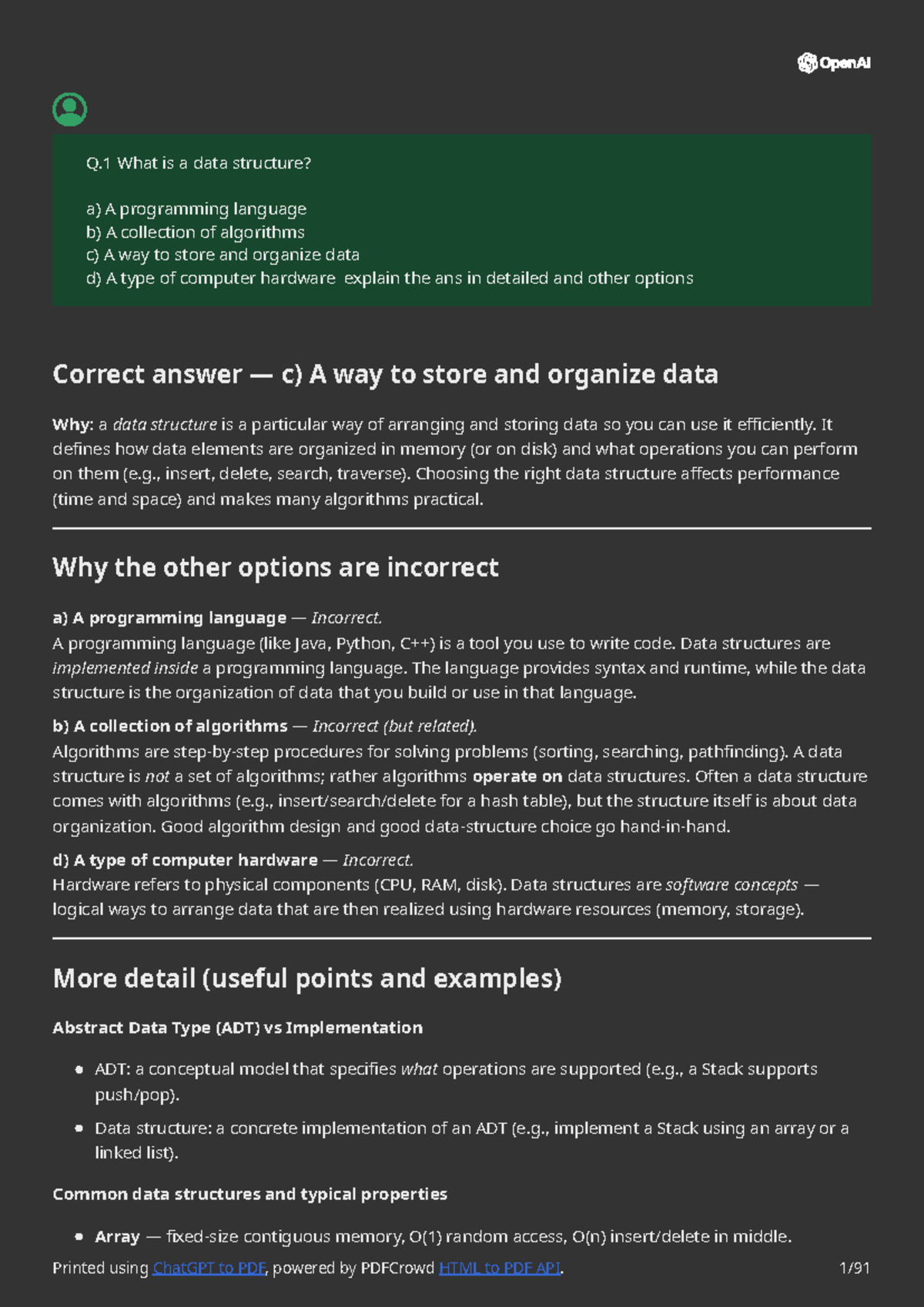 Data Structures Overview: Key Concepts and Examples - Studocu
