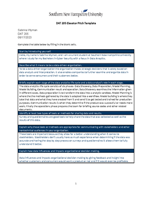 DAT 205 Module Two Company Research Template Instructions and Guide ...