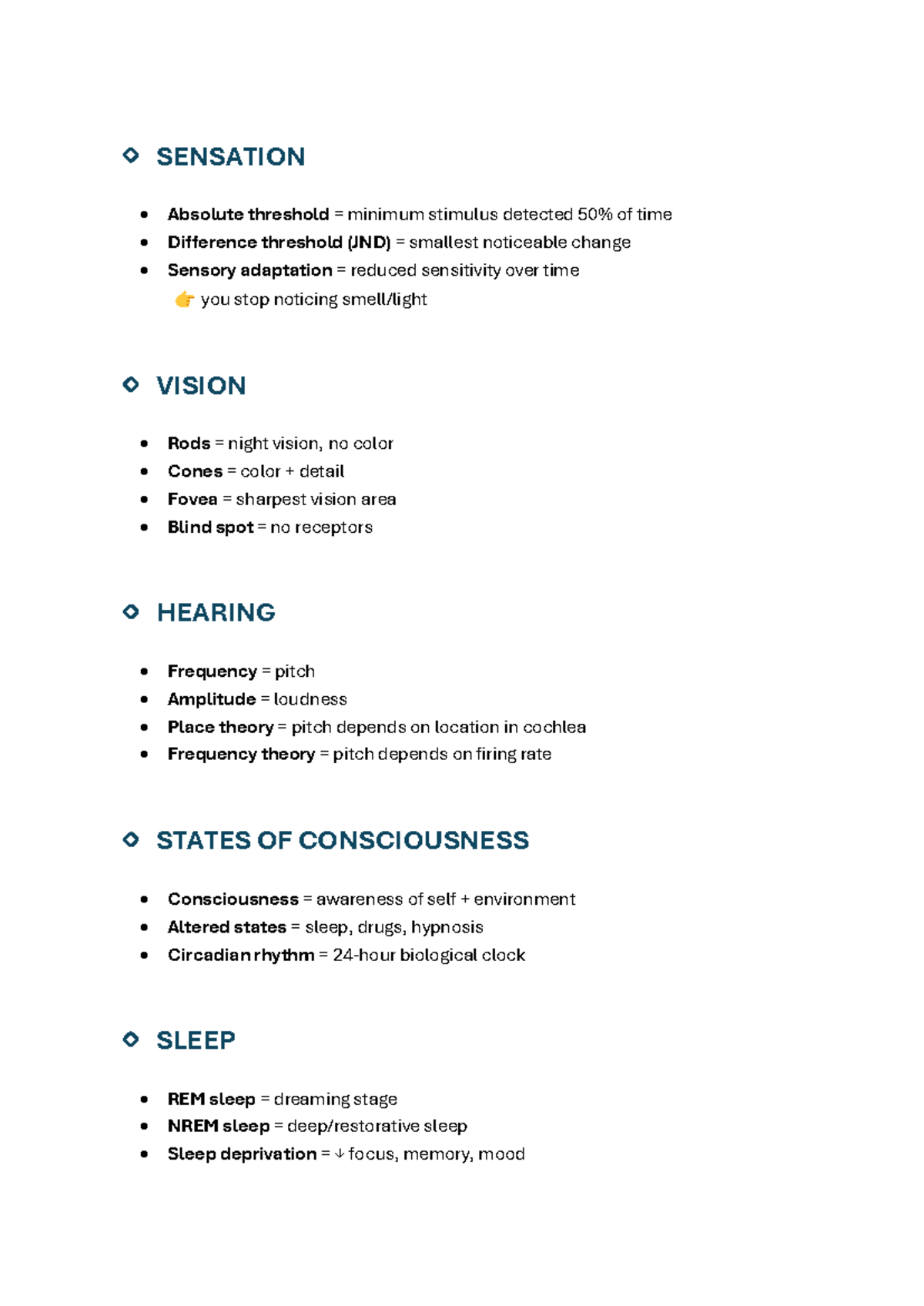Psycno 3T - Sensation, Perception, and States of Consciousness Notes ...