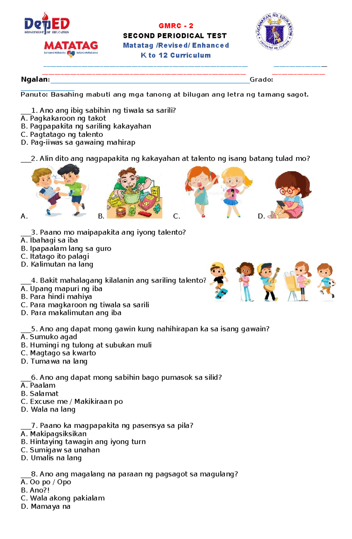GMRC 2 Q2 Periodical Test with Answer Key and TOS - Studocu