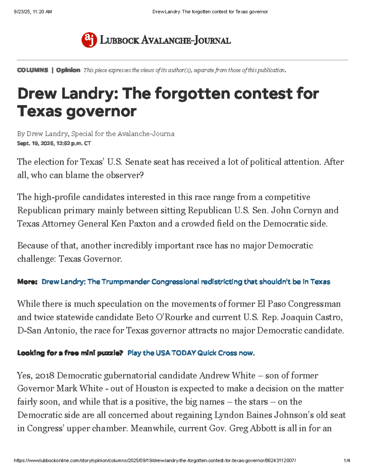 Drew Landry: The Overlooked Texas Gubernatorial Race - Studocu