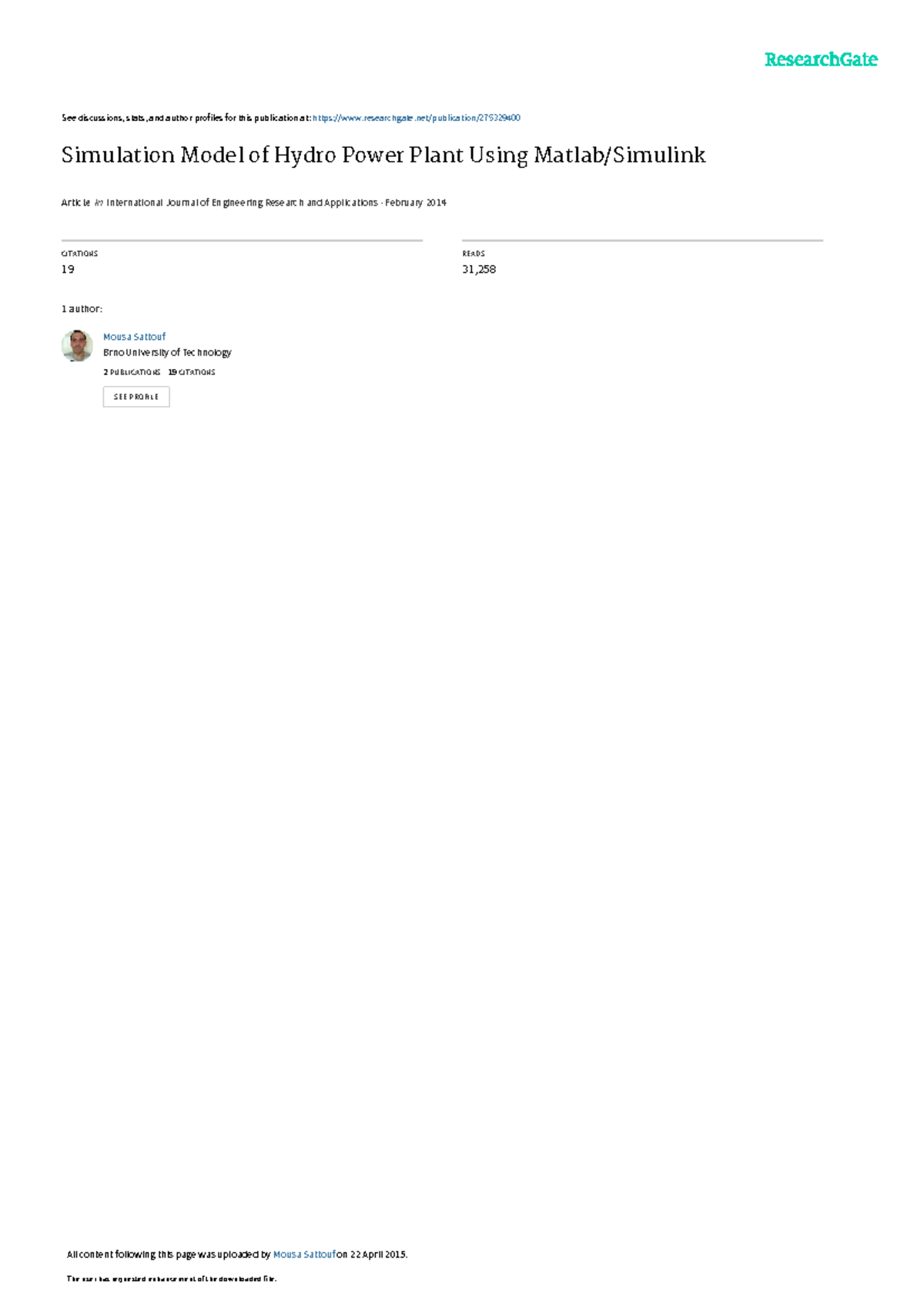 Hydro Power Plant Simulation Model Using MATLAB Simulink - Study Notes ...