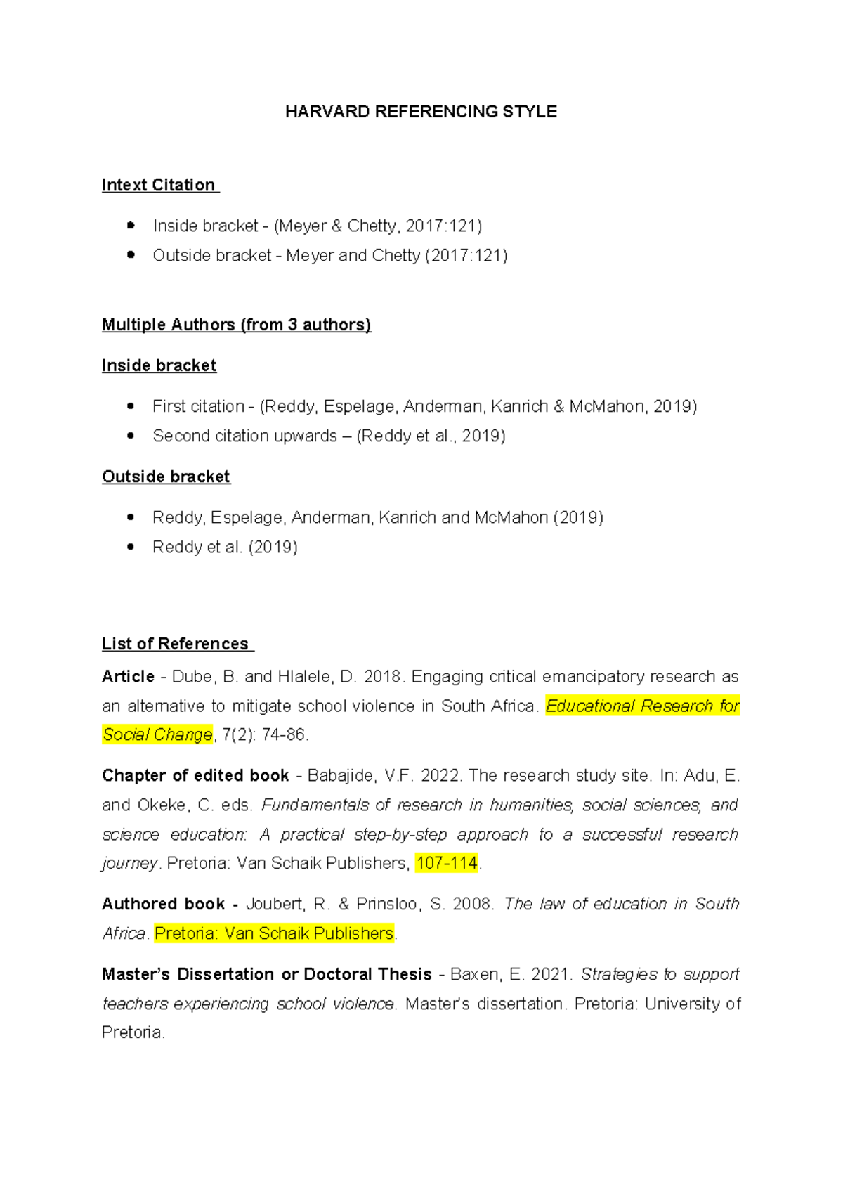 Harvard Referencing Style - HARVARD REFERENCING STYLE Intext Citation ...