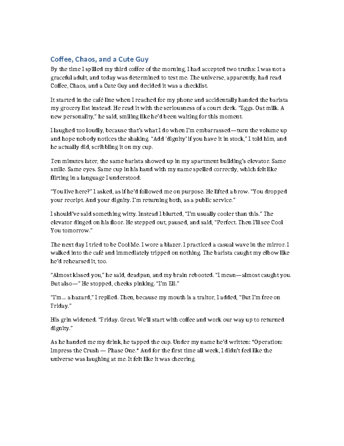 Coffee Chaos: A Cute Guy and My Morning Mishaps - Studocu