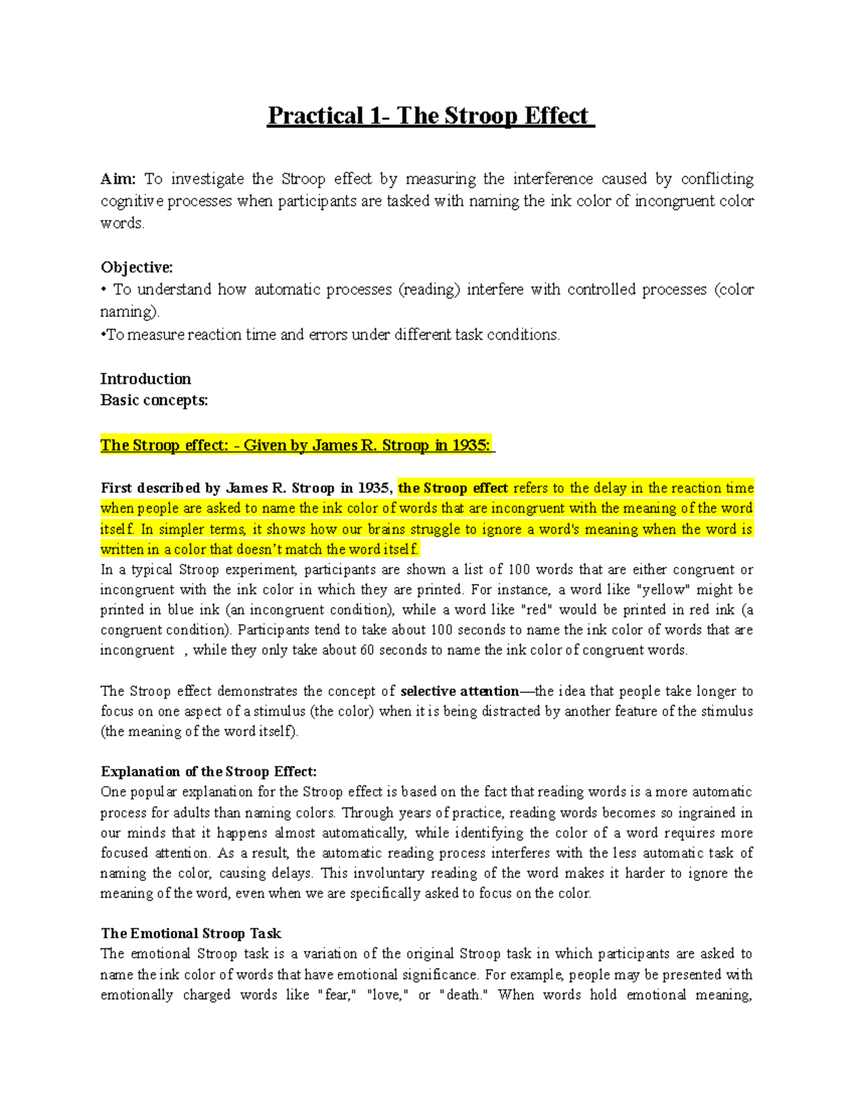 Practical-1: Investigating the Stroop Effect and Cognitive Interference ...