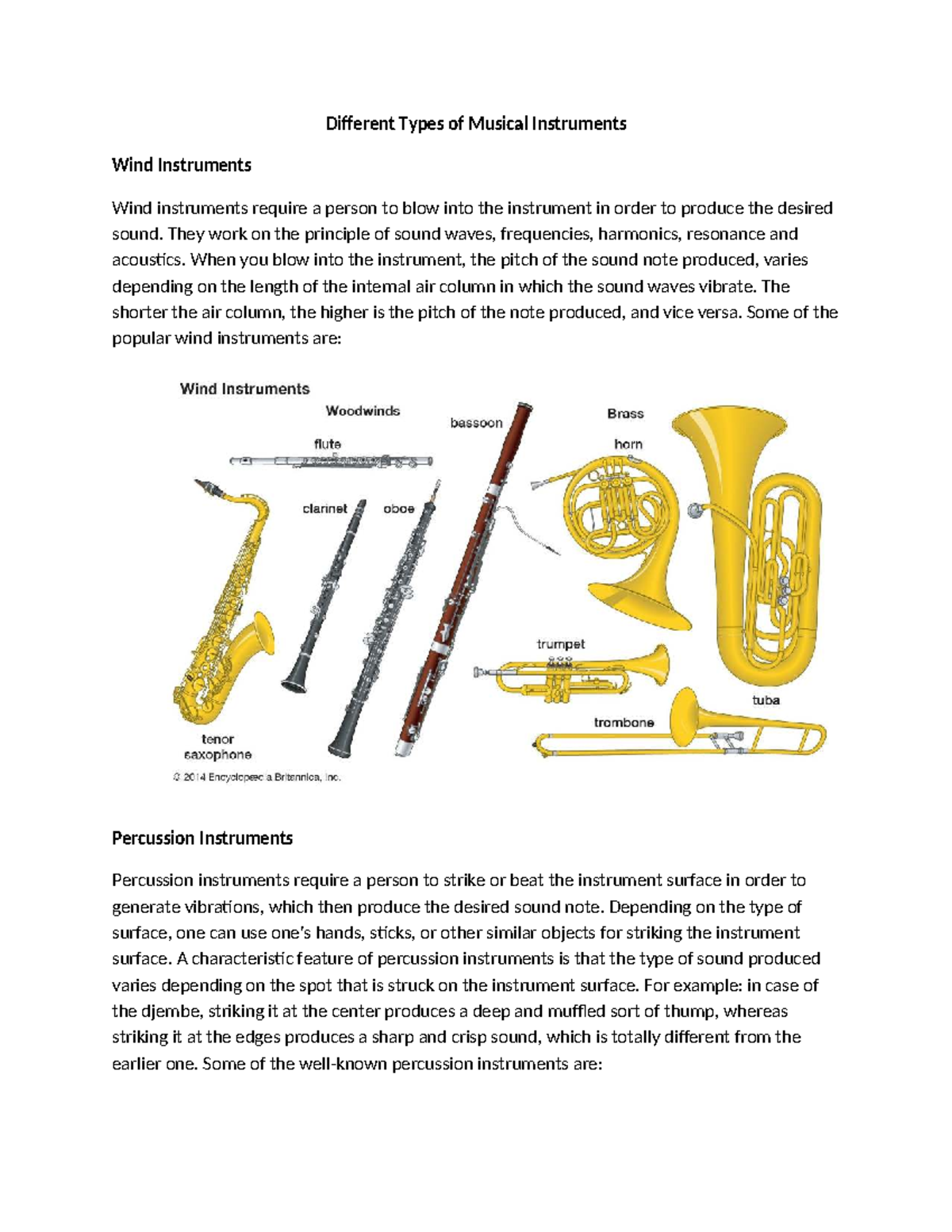 Different Types of Musical Instruments: Wind, Percussion, Brass - Studocu