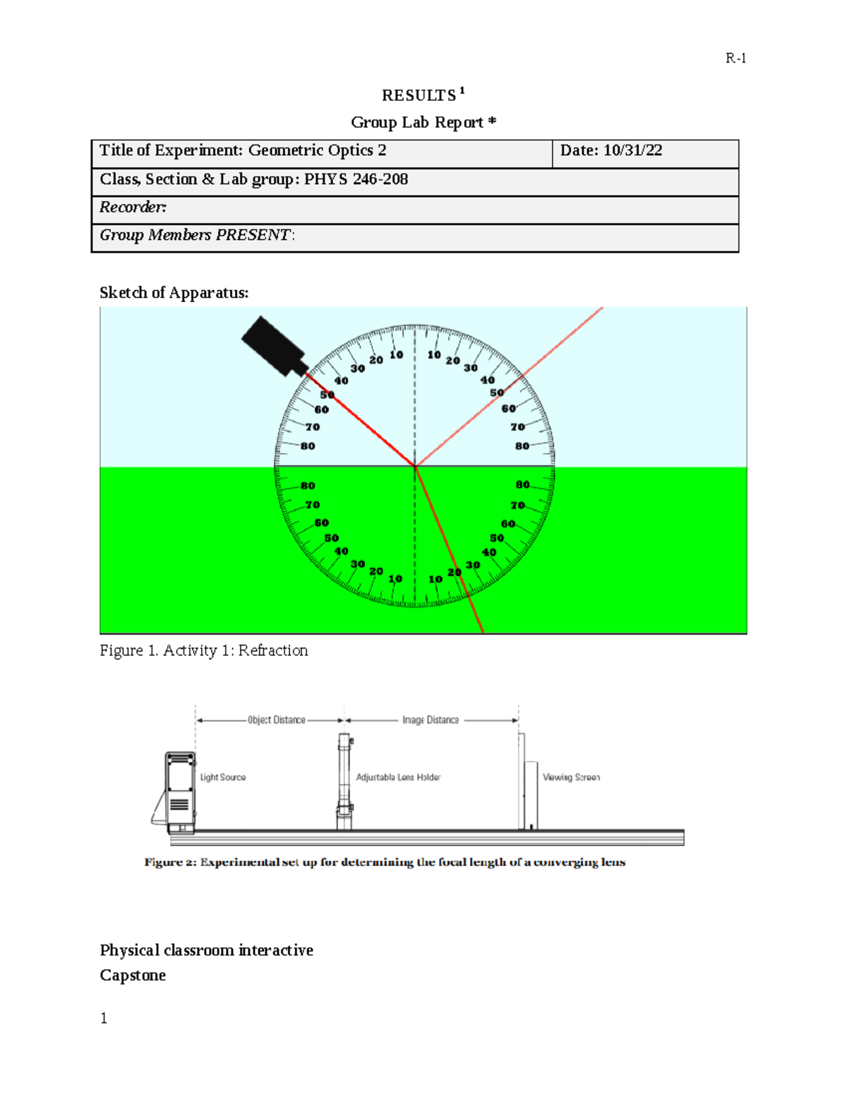 Physics Lab Report Geometric Optics 2 - RESULTS 1 Group Lab Report ...