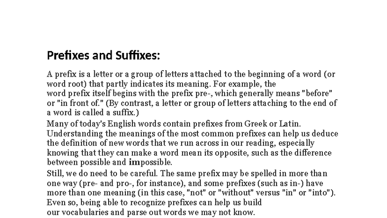 Prefixes and Suffixes - Grammar Overview for ENG101 - Studocu
