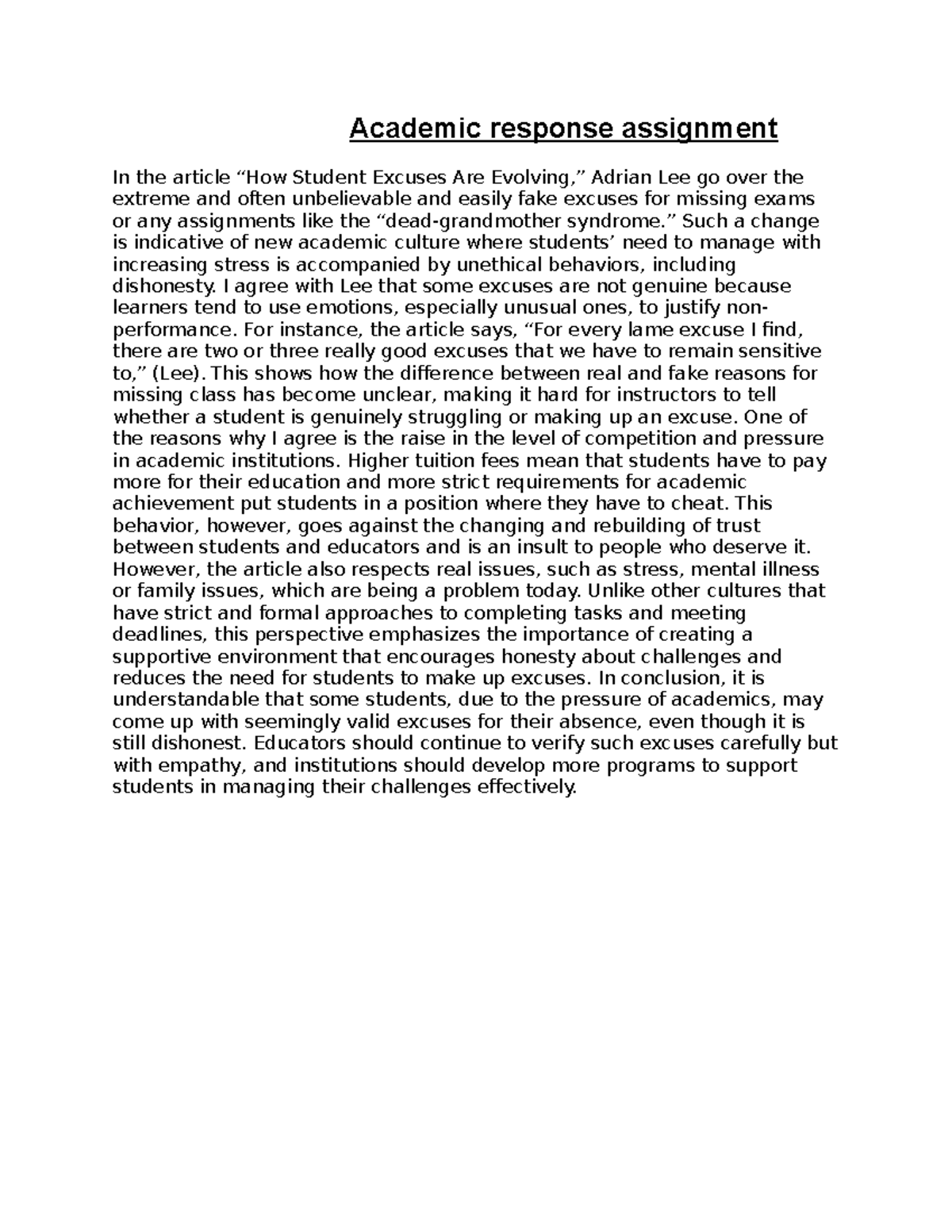 Academic response assignment nishan - Academic response assignment In ...