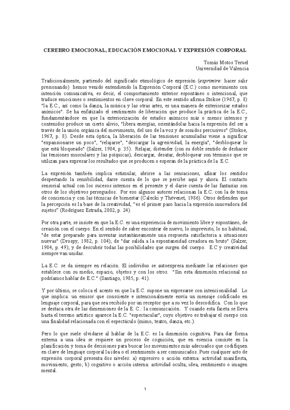 CEREBRO EMOCIONAL Y EXPRESIÓN CORPORAL: UNA HERRAMIENTA EDUCATIVA - Studocu