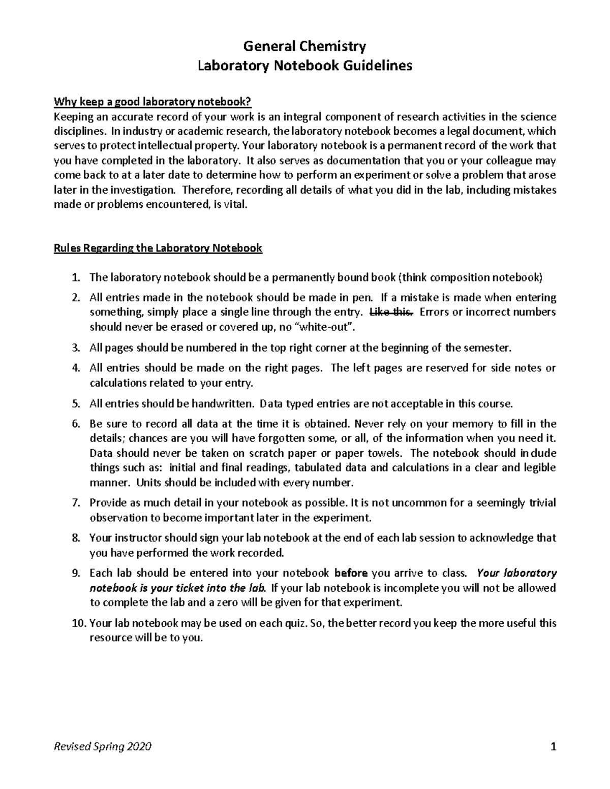 CHEM 1211L Lab Notebook Guidelines Professor Ann Denton - Revised ...