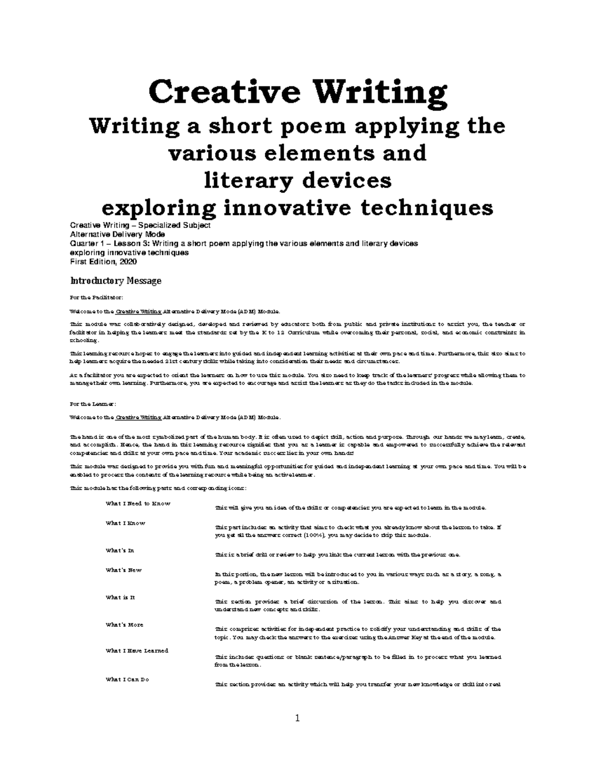 Creative Writing Q1 Lesson 3: Crafting Innovative Poetry - Studocu