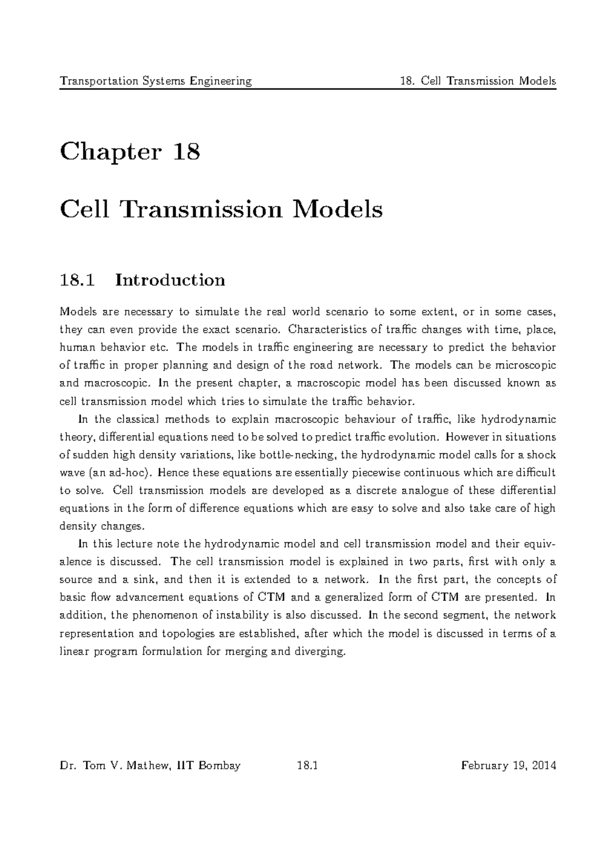 Transportation Systems Engineering 18: Cell Transmission Models ...