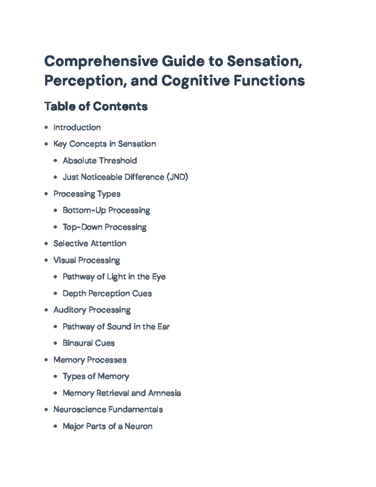 Comprehensive Guide to Sensation, Perception, and Cognitive Functions ...