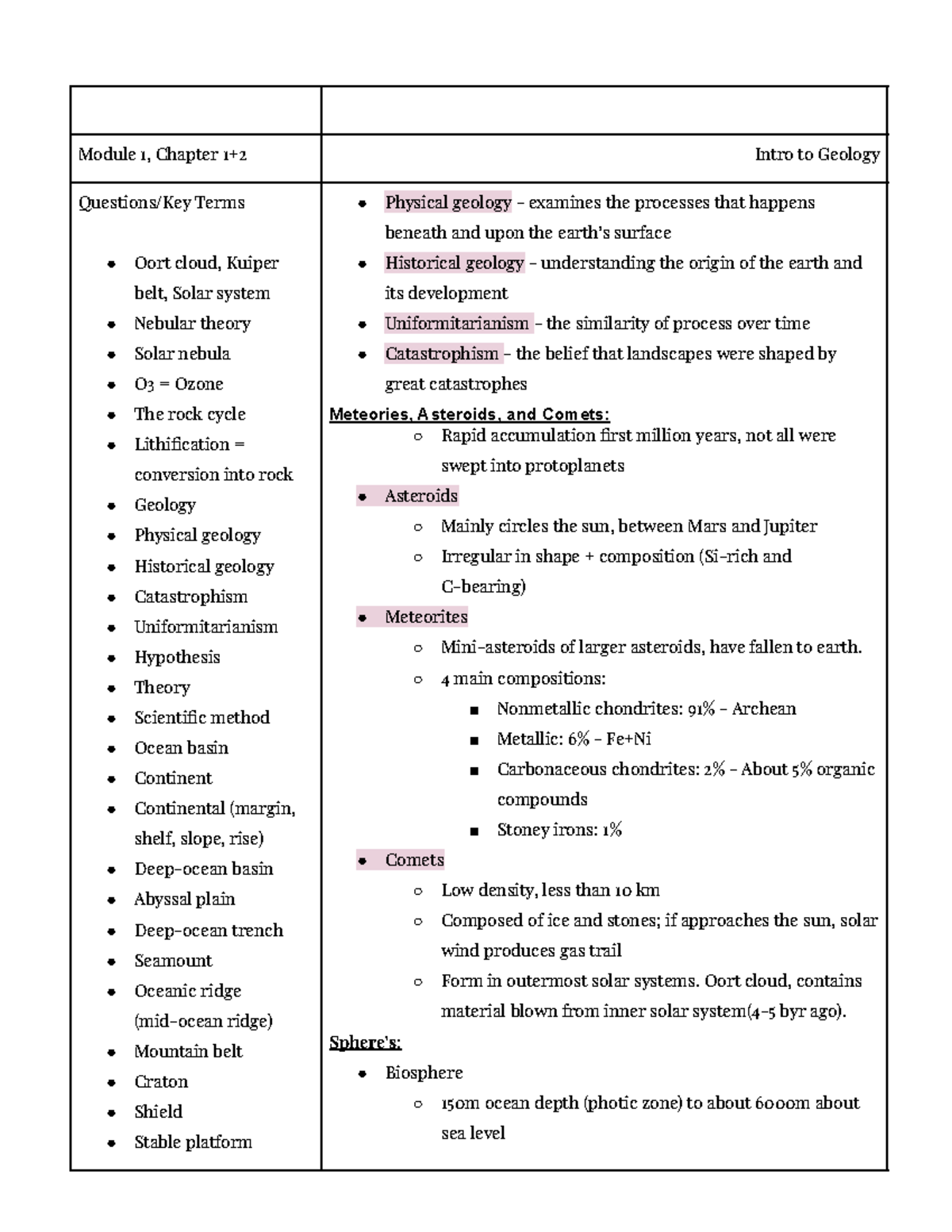 Geology 101: Module 1 - Chapter 1 & 2 Key Terms and Concepts - Studocu