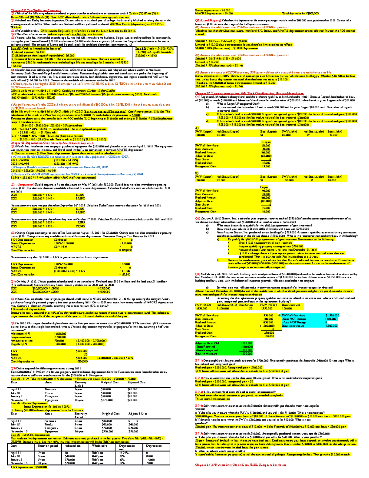 Exam 3 Cheat sheet (Ch12,8,13,14) - Chapter 12: Tax Credits and Payments Q1) Which of the ...