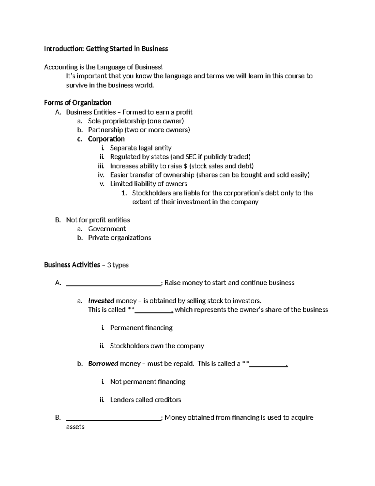 Introduction to Business Accounting: Key Concepts and Terms - Studocu