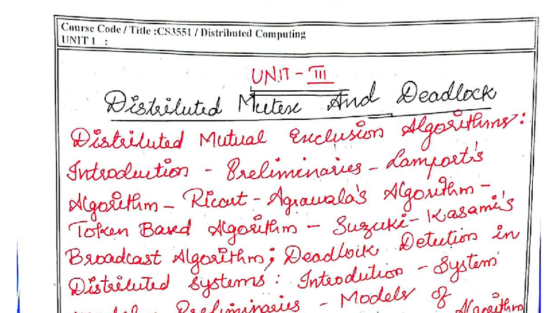 CS3551 Distributed Computing: Unit 1 Overview and Key Concepts - Studocu
