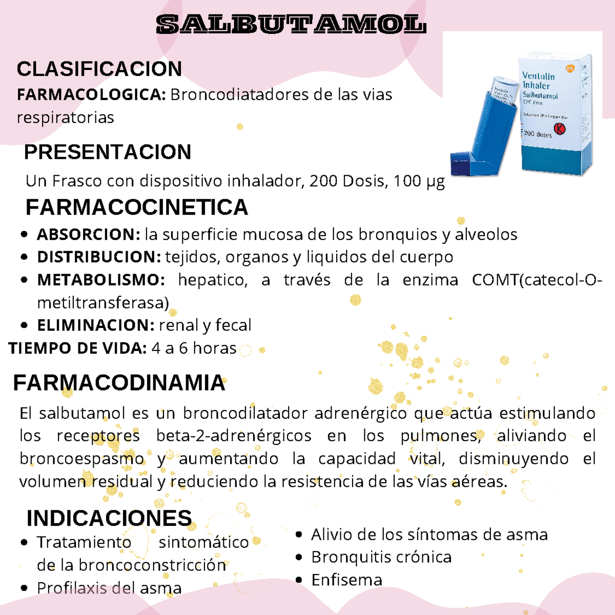 Salbutamol: Farmacocinética y Farmacología de Broncodiatadores - Studocu
