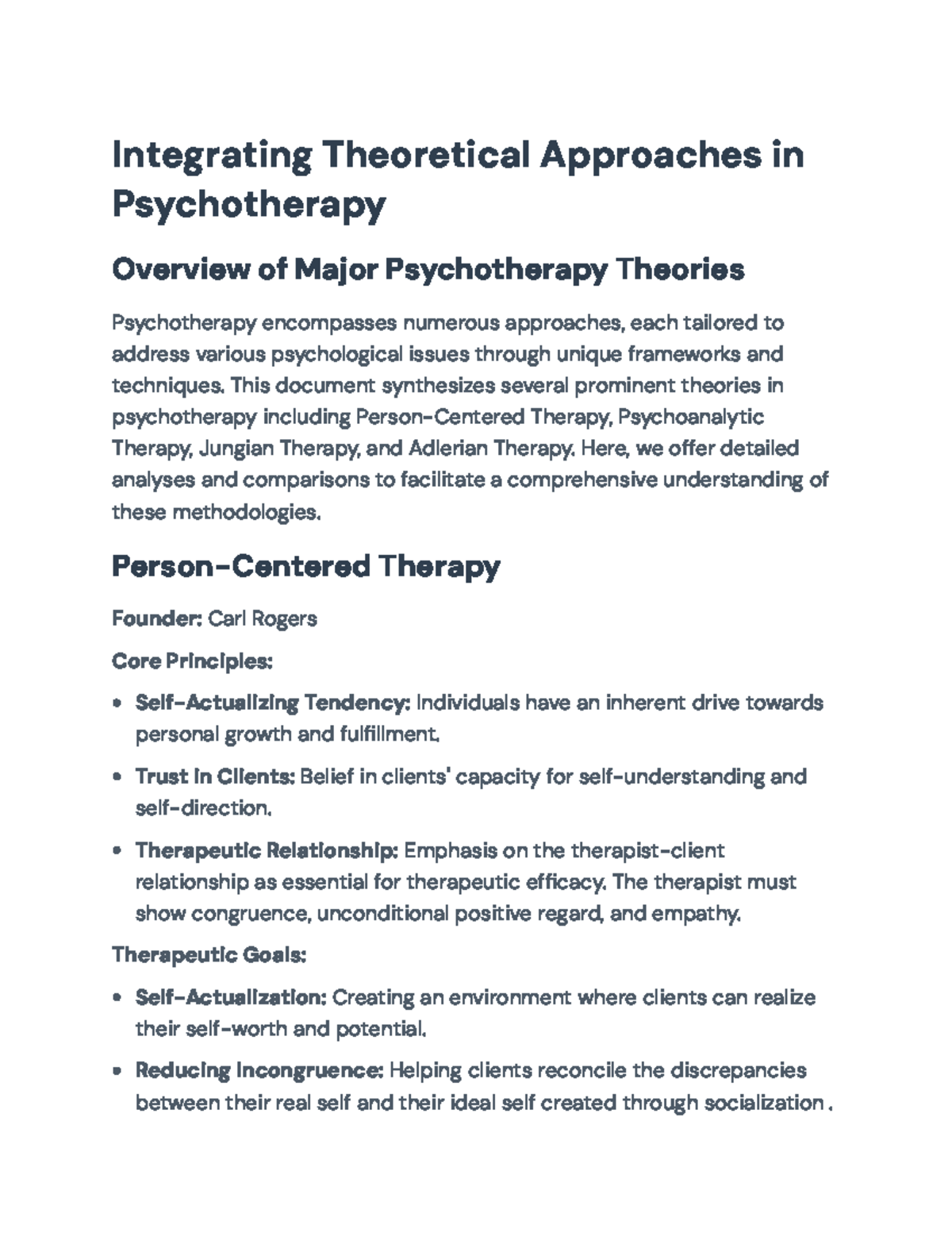 Synthesis of Major Psychotherapy Theories: A Comparative Analysis ...