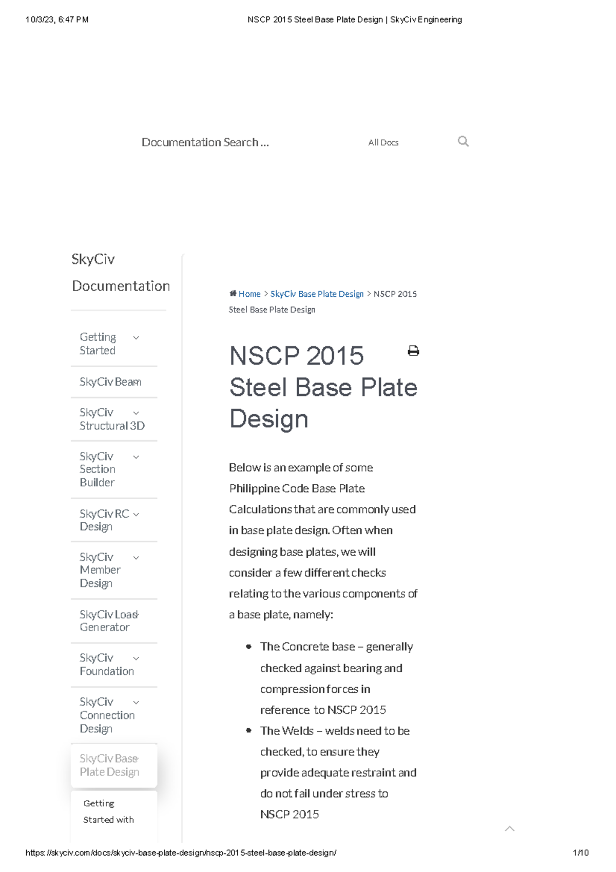NSCP 2015 Steel Base Plate Design Guide for SkyCiv Engineering - Studocu