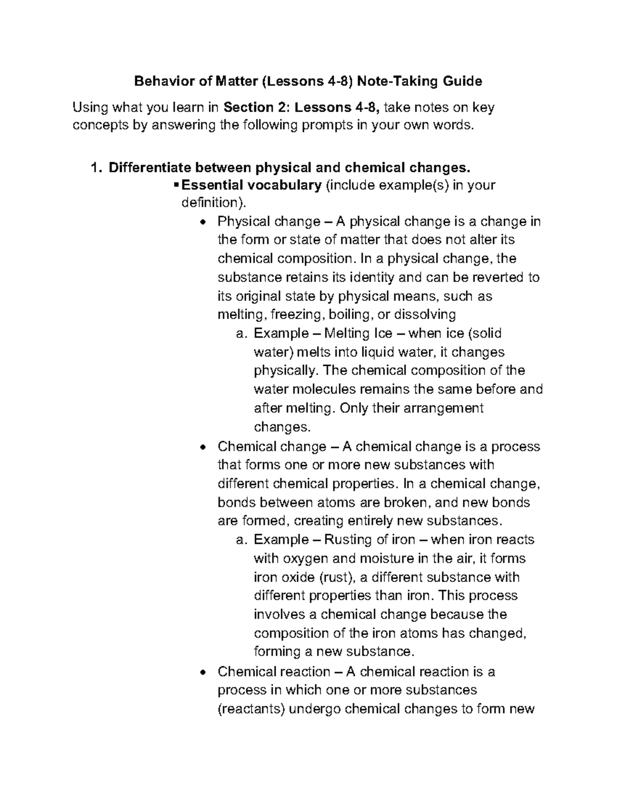 C165 Section 2: Lessons on Matter Behavior and Changes - Studocu