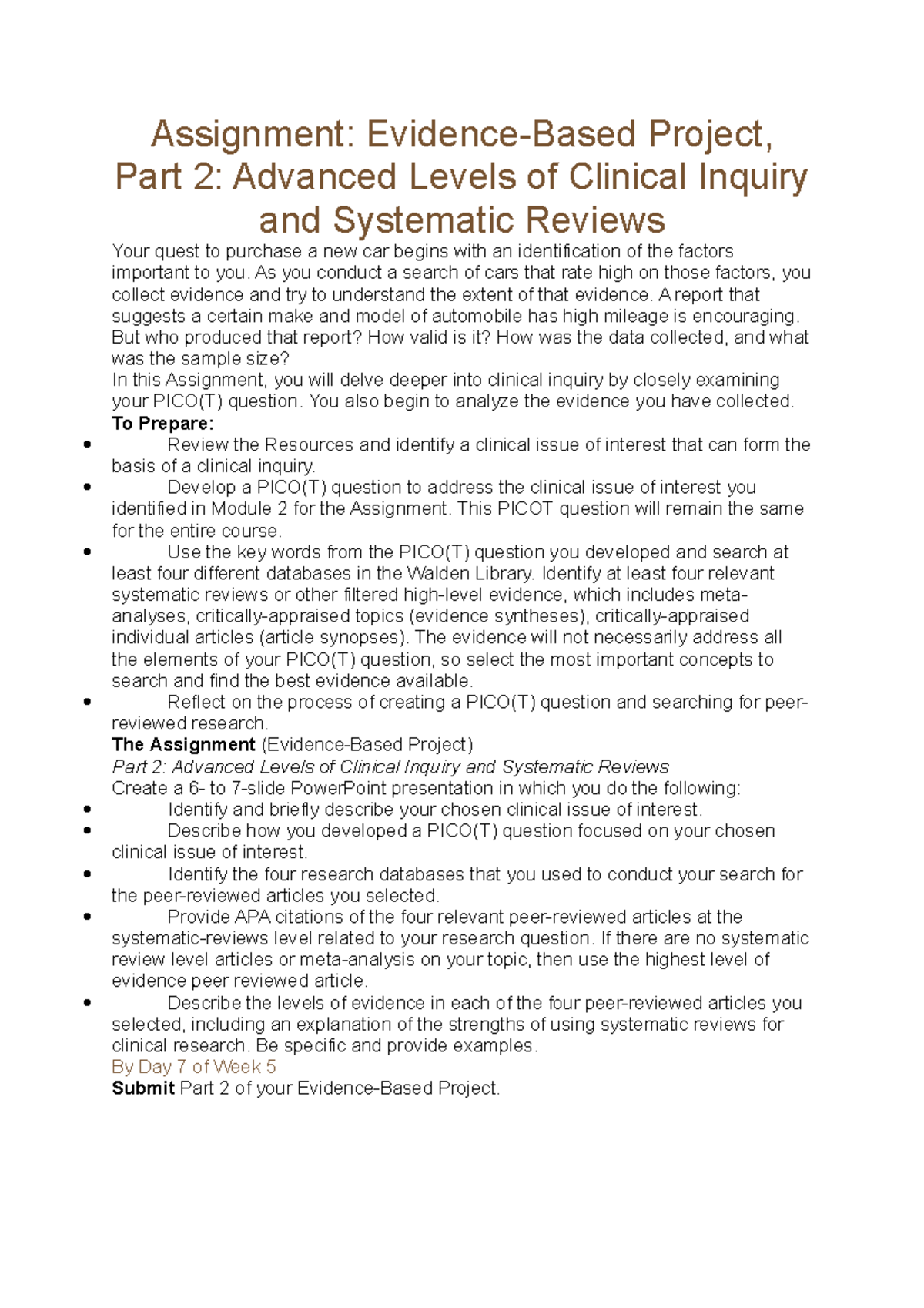 Evidence-Based Project Part 2: Clinical Inquiry & Systematic Reviews ...
