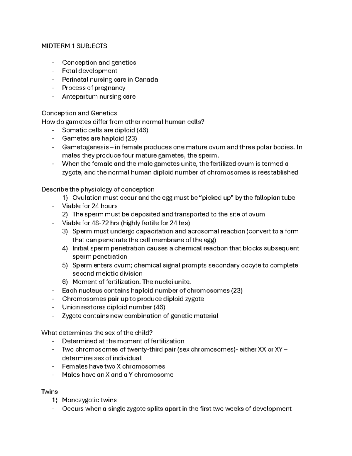 MIDTERM 1: Conception, Genetics, and Fetal Development Notes - Studocu