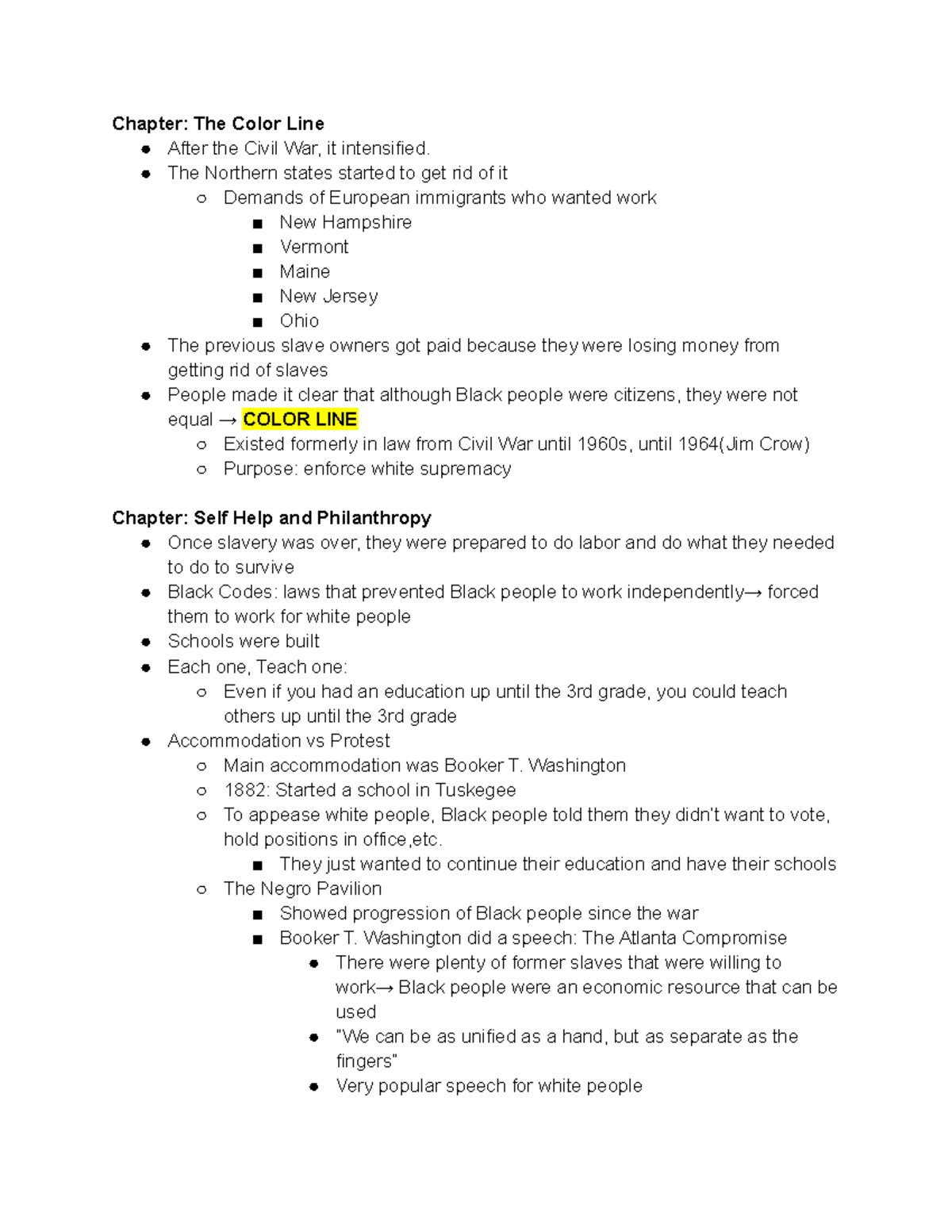 9 29 FSF History Notes - Chapter: The Color Line After the Civil War ...