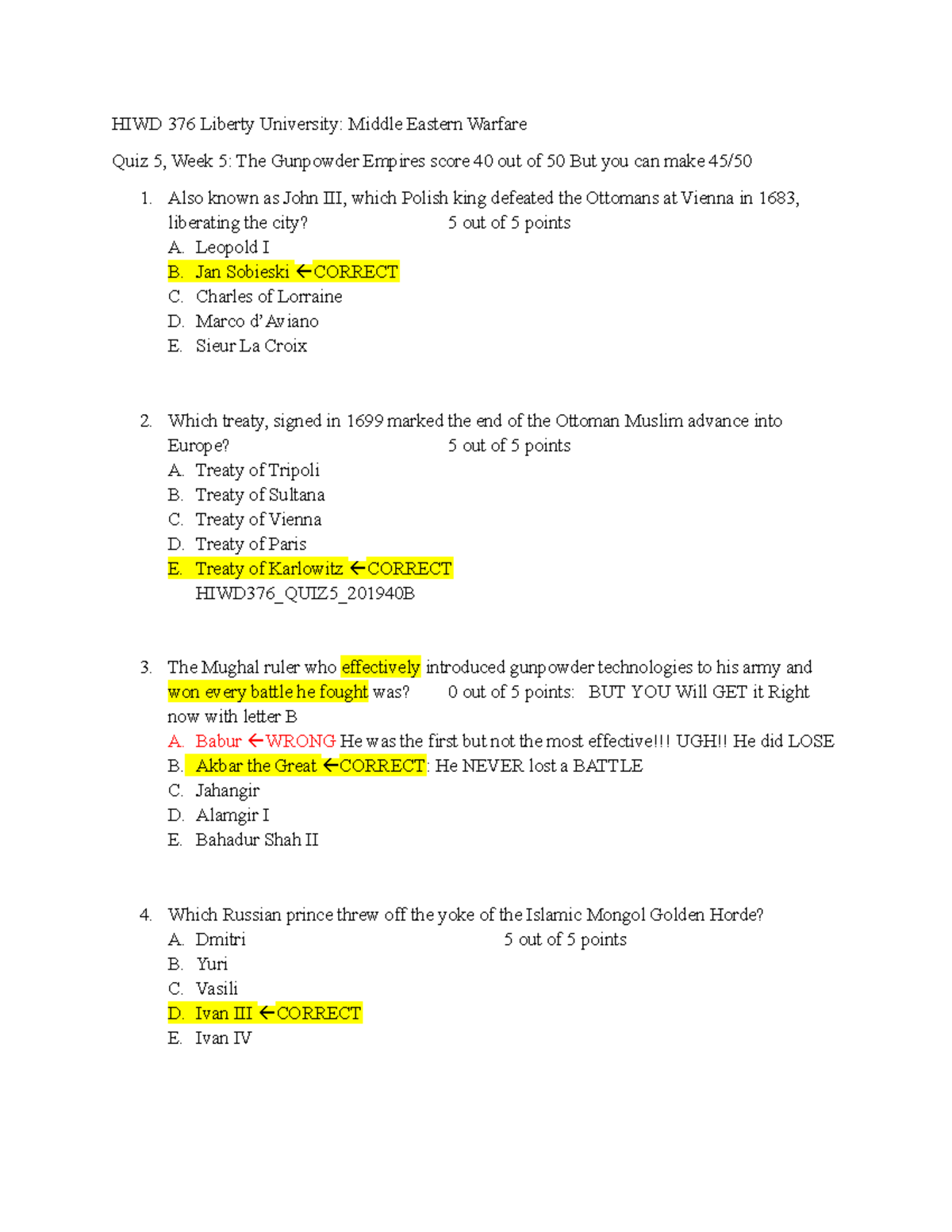Liberty University HIWD 376 Week 5 Quiz: The Gunpowder Empires Answers ...