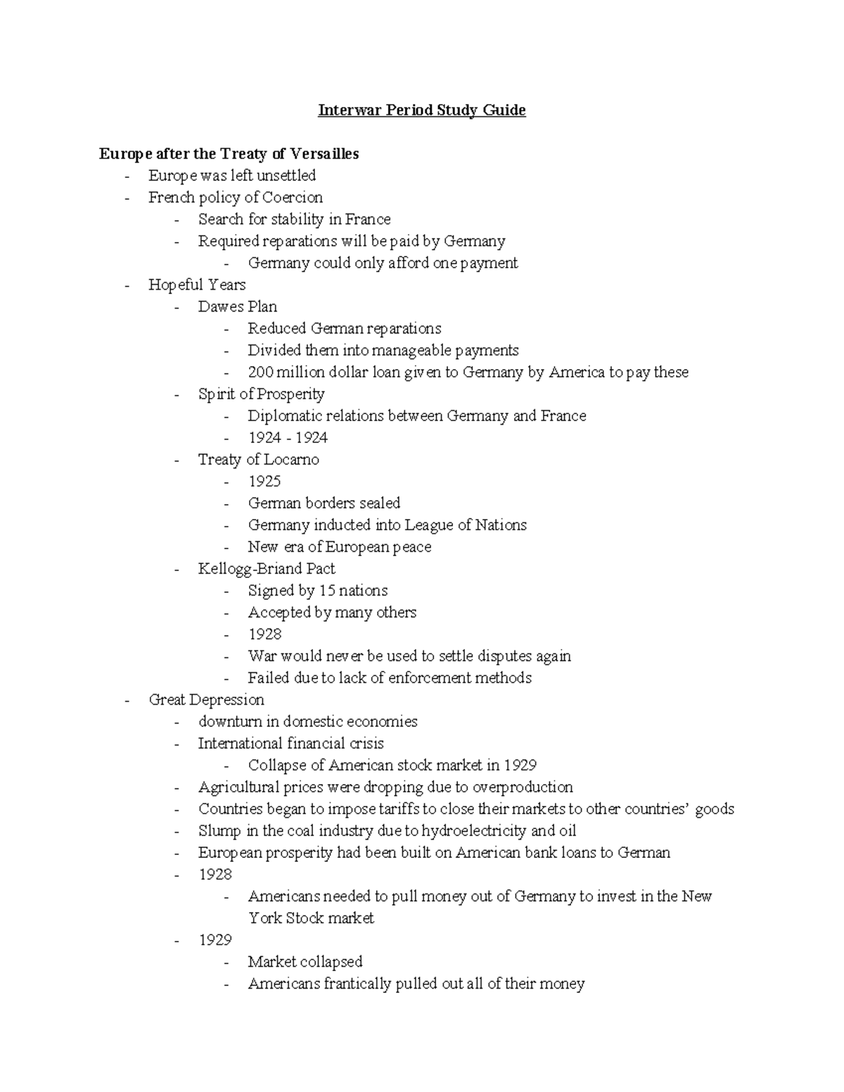 Interwar Period Study Guide: Economic and Political Changes in Europe ...