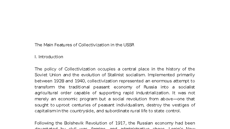 The Main Features of Collectivization in the USSR - History PYQ Notes ...