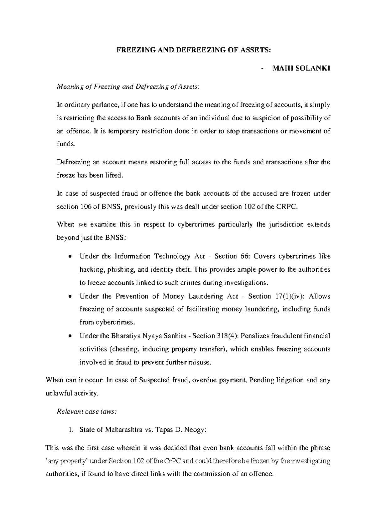 Freezing and Defreezing of Bank Assets: Legal Insights and Case Studies ...