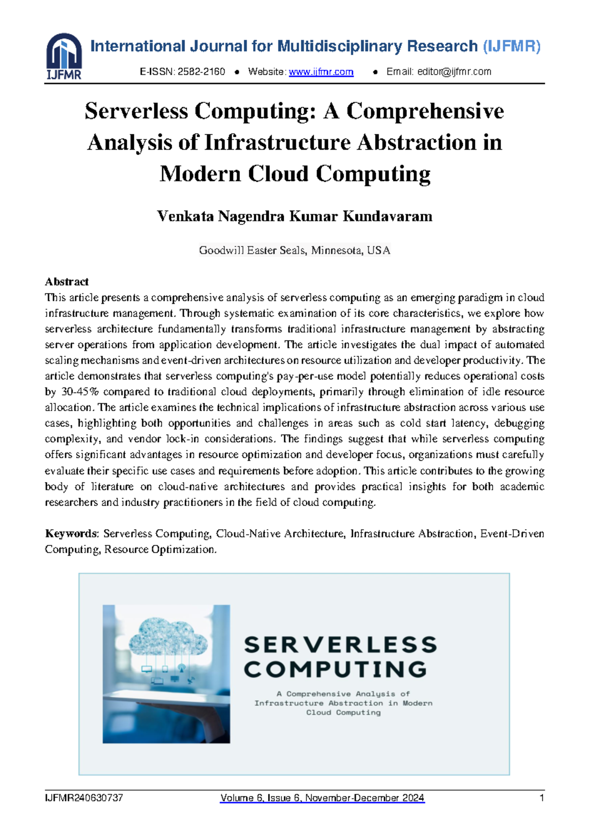 IJFMR240630737: Serverless Computing - An In-Depth Analysis of Cloud ...