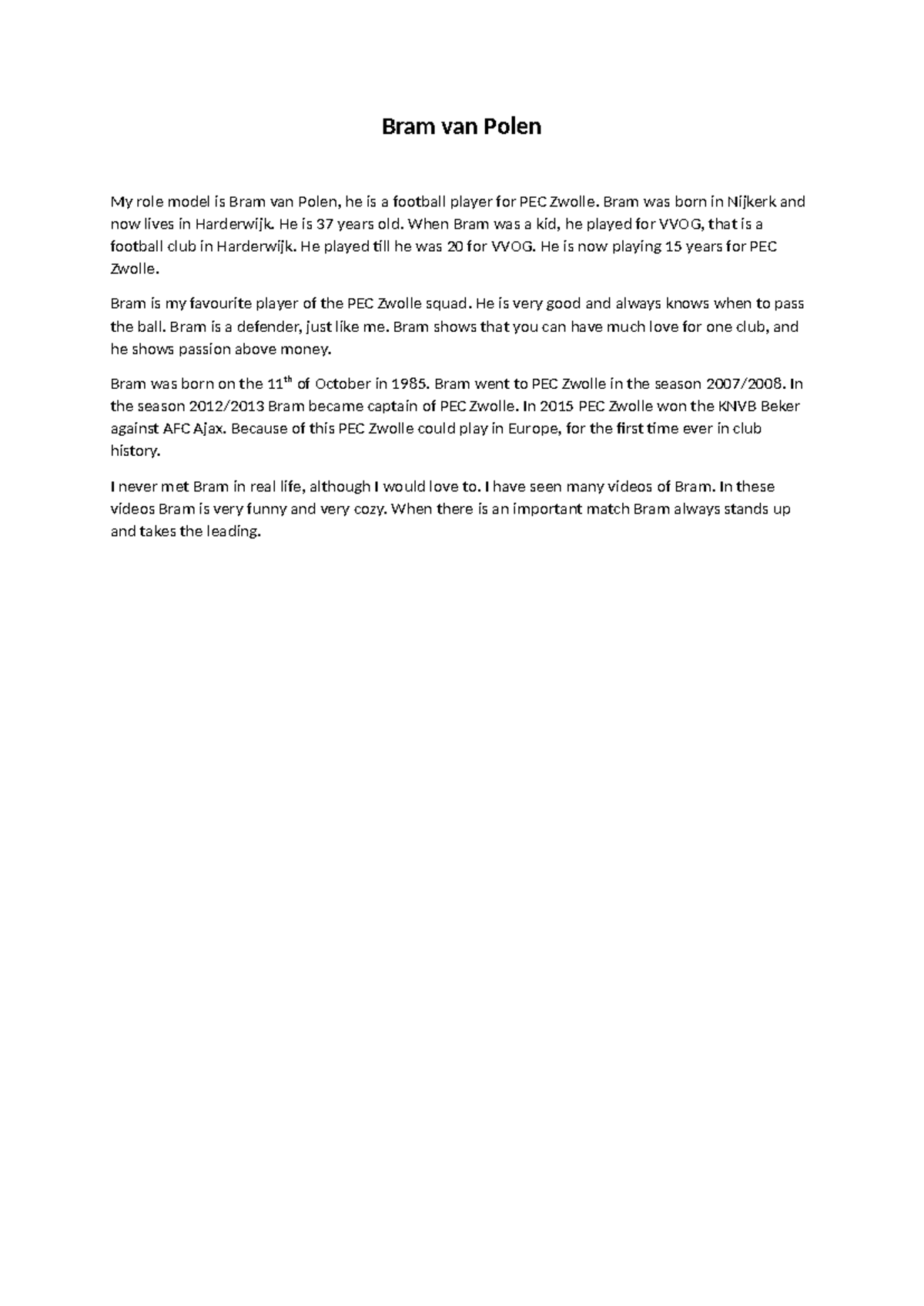 Bram van Polen: My Role Model in Football - Studeersnel