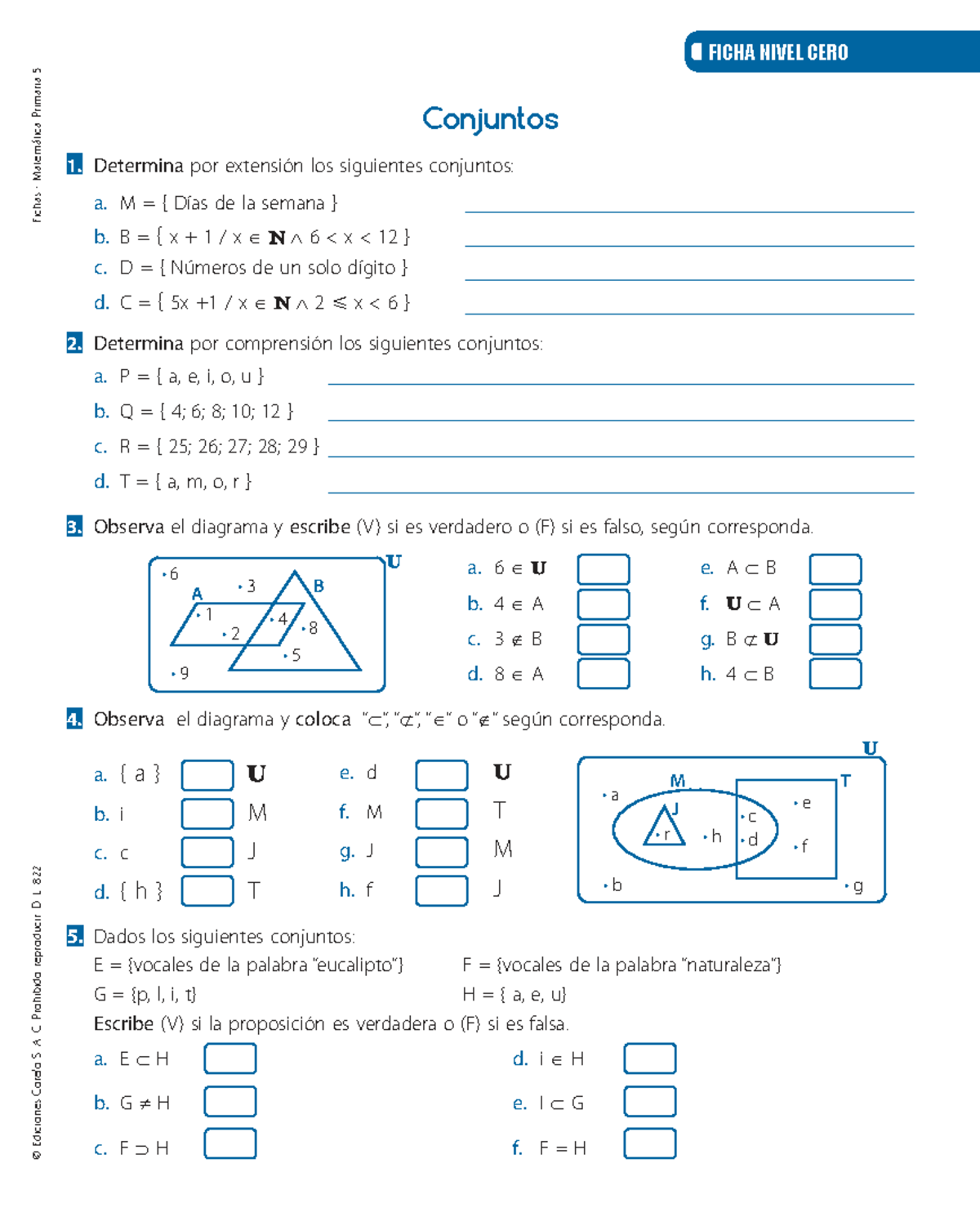 F0 Conjuntos - EJERCICIOS DE MATEMATICAS - Fichas - Matemática Primaria 5 © Ediciones Corefo S ...