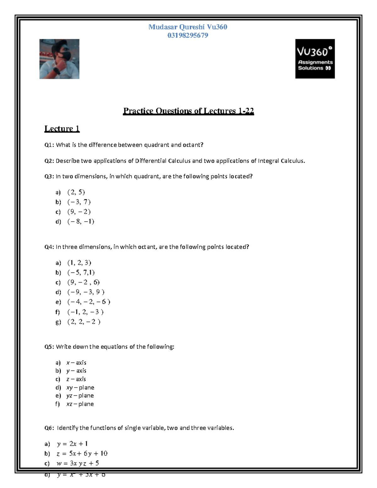 Mth301 Practice Questions and Solutions for Lectures 1 to 22 - Studocu