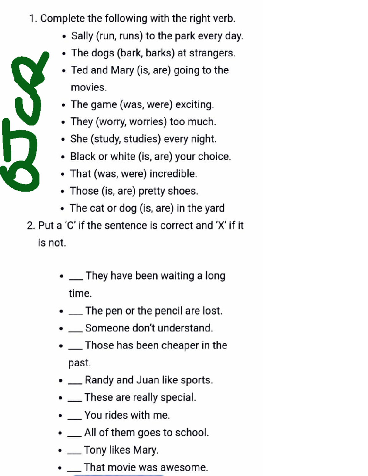 English Assignment on Concord: Verb Agreement Practice 02/2024 - Studocu
