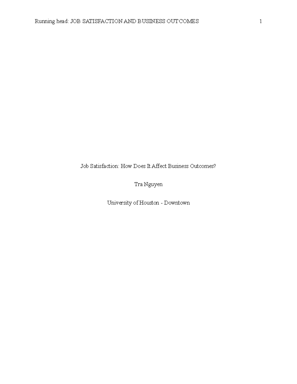 Correlational Method Paper - Running head: JOB SATISFACTION AND ...