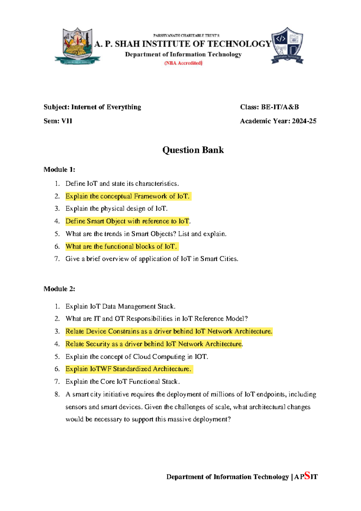 IOE 24-25 Question Bank: Comprehensive IoT Study Guide - Studocu