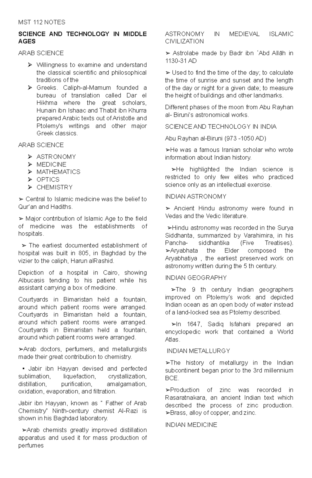 MST 112 Notes: Science & Technology in the Middle Ages and Beyond - Studocu