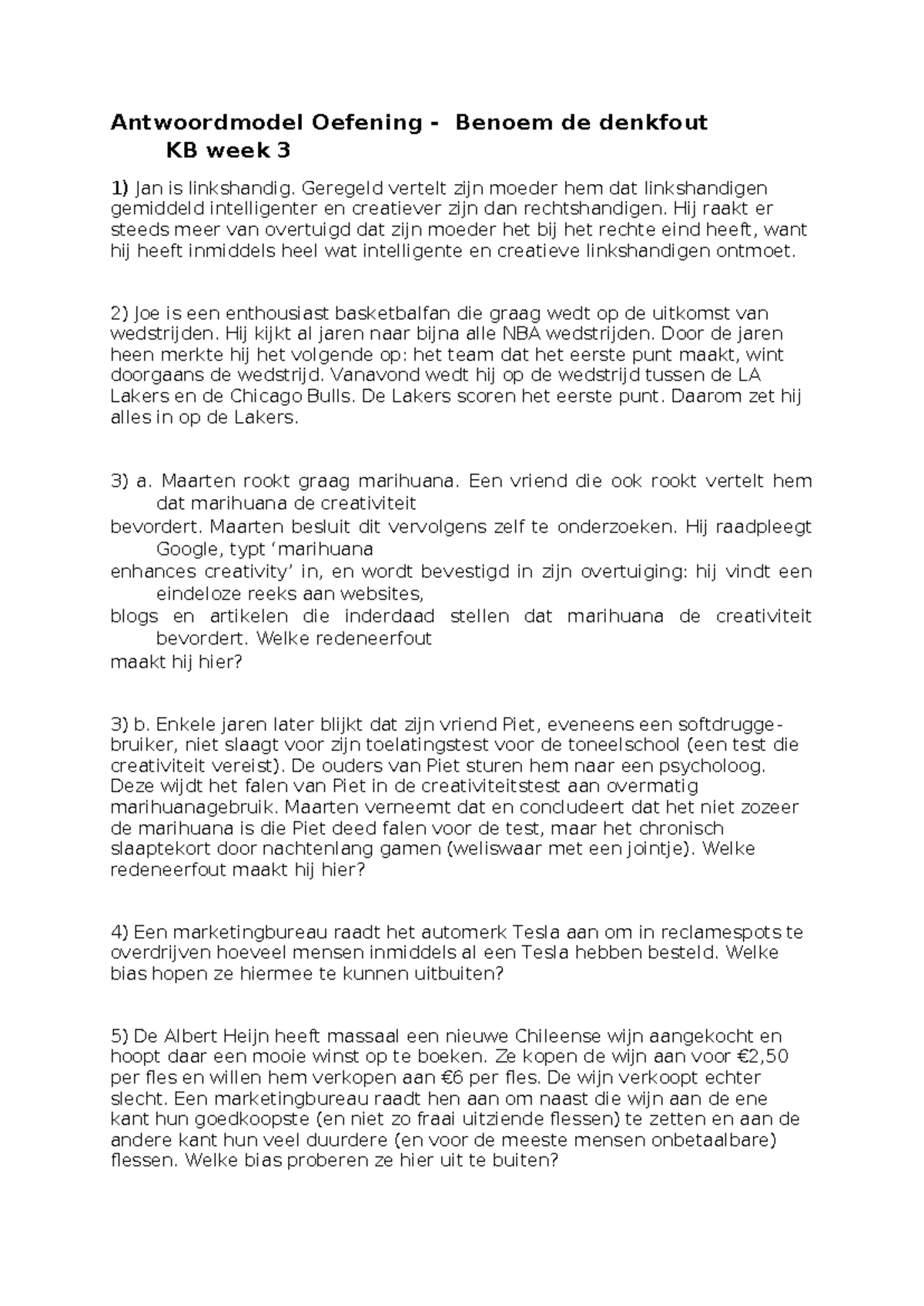 Oefening Denkfouten en Biases KB Week 3 - Studeersnel