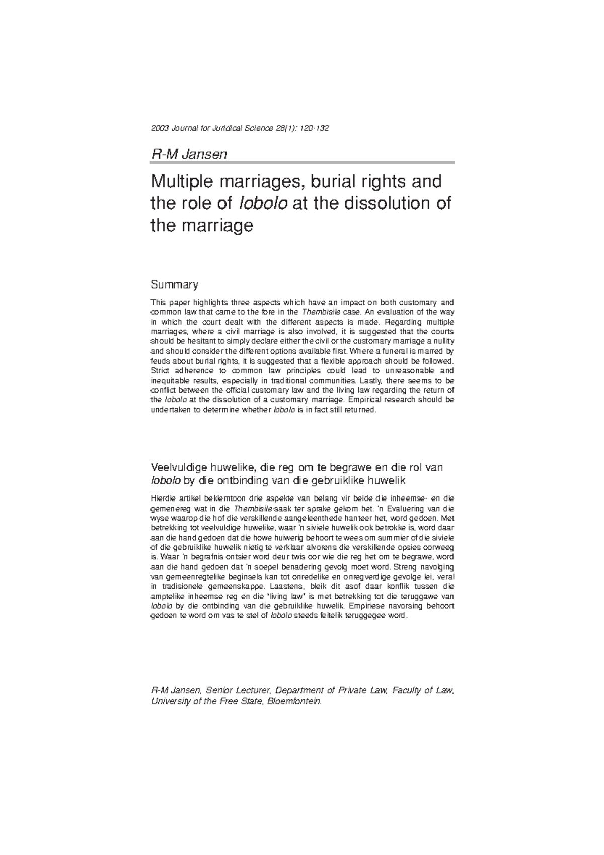 Case Study - Jansen: Multiple Marriages, Burial Rights & Lobolo Issues ...
