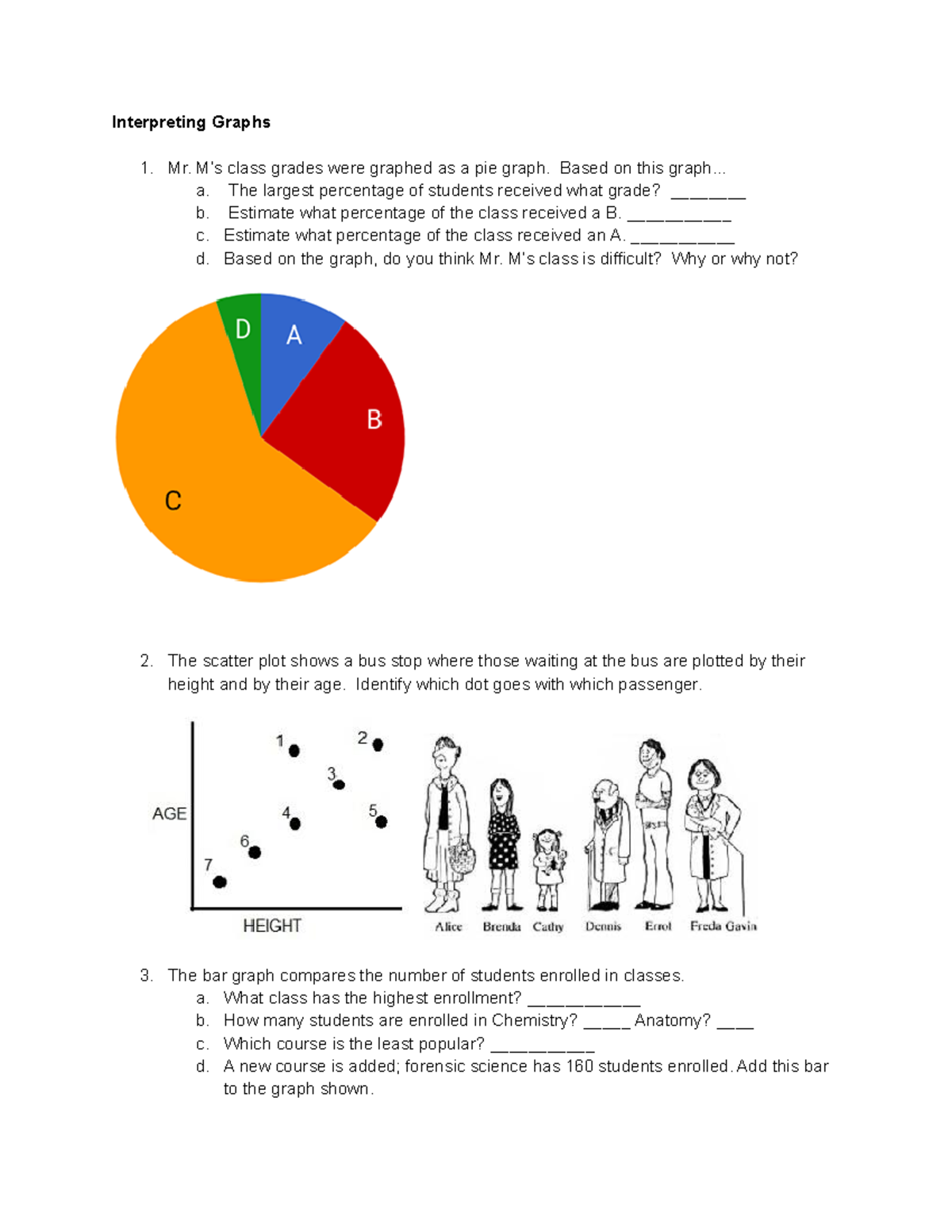 Interpreting Graphs: Class Grades, Plant Growth & Worm Lengths Quiz ...