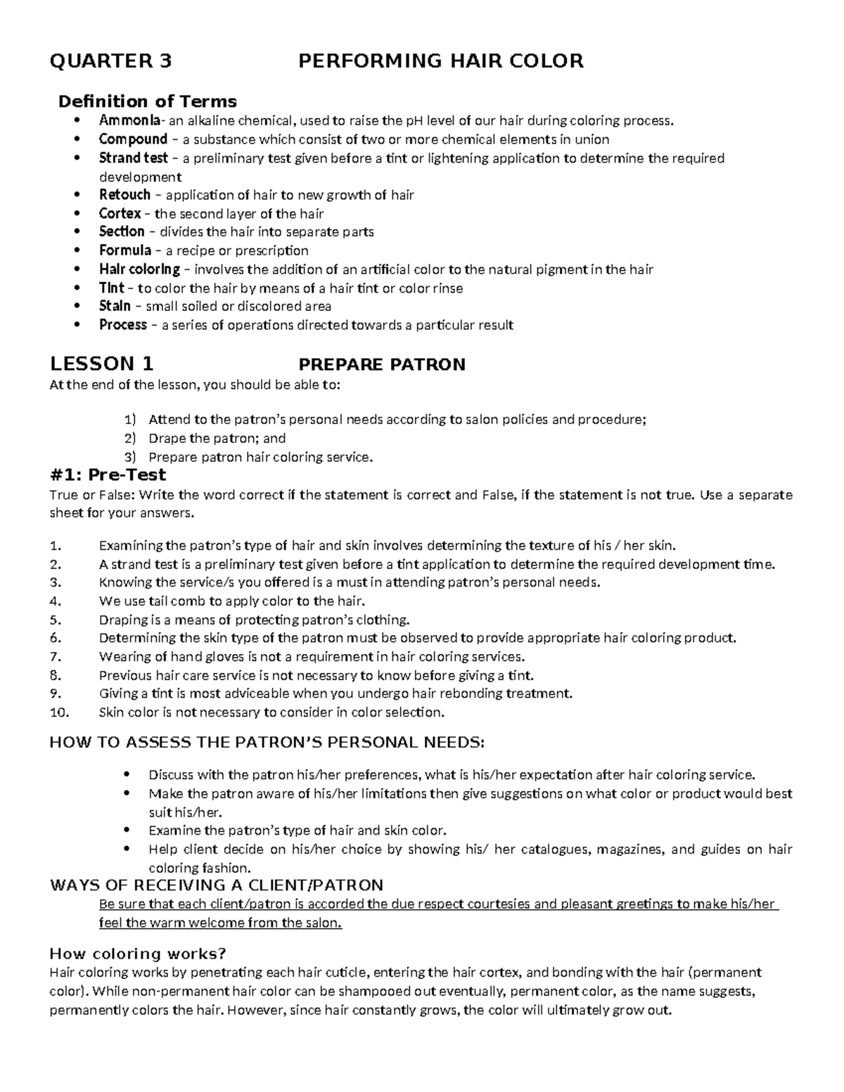 Revised Title: 3RD Quarter Module on Hair Coloring Techniques and ...