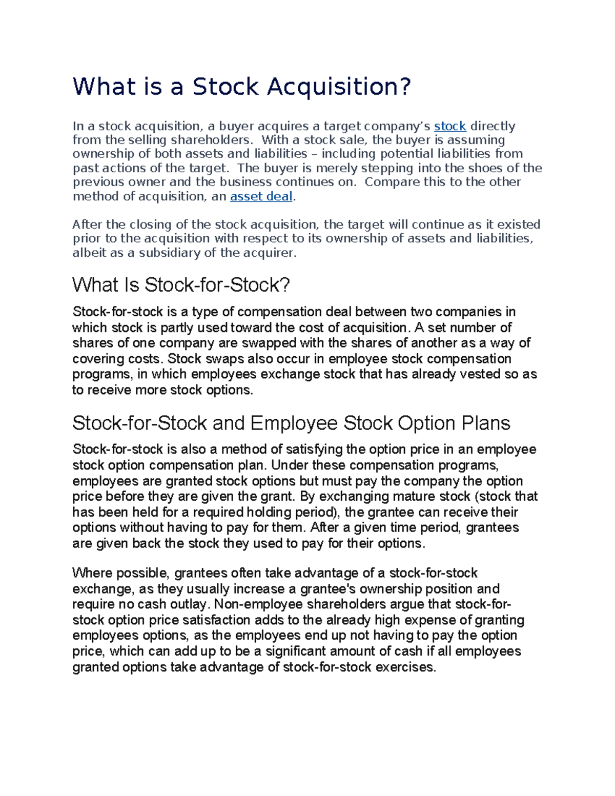 Stock Acquisition Overview - BSA - Studocu