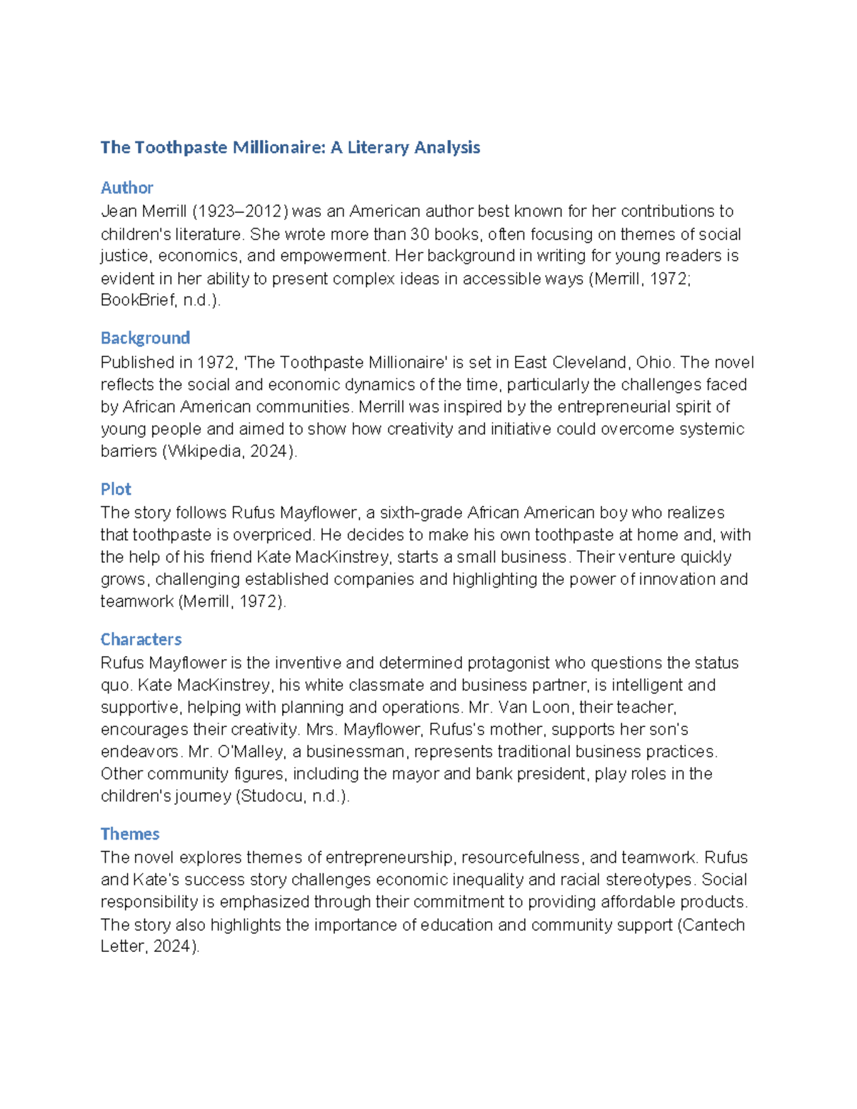 The Toothpaste Millionaire: A Literary Analysis Research - Studocu