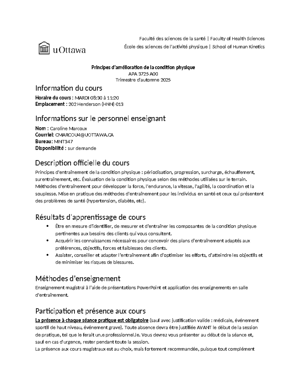 Syllabus APA 3725 A00 - Principes d'Amélioration de la Condition ...