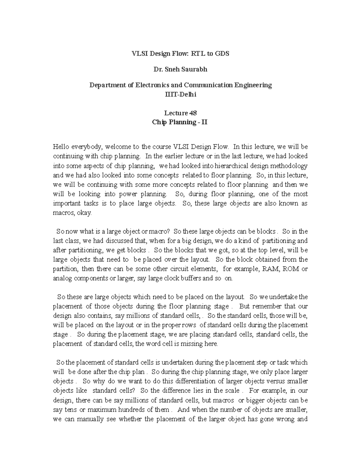 VLSI Design Flow (ECE 101) - Lecture 48: Chip Planning & Power Delivery - Studocu