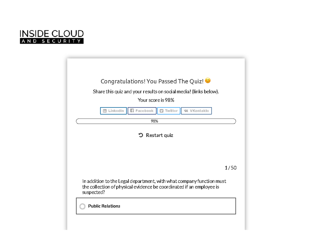 CISSP Practice Quiz: Mastering Cloud Security Concepts - Studocu